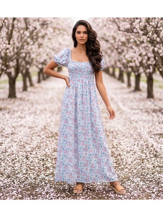 Pie In The Sky | Dresses | Pie In The Sky Smocked Lace Up Puff Sleeve ...